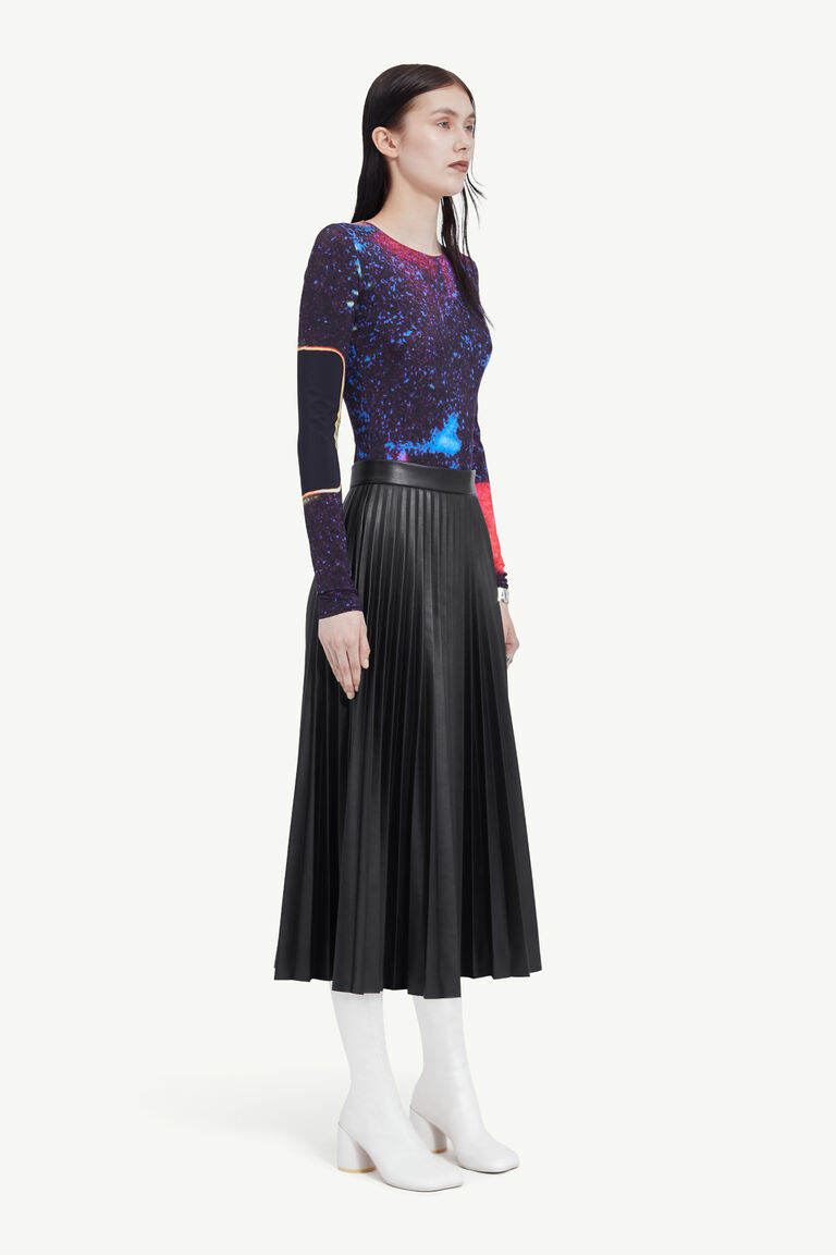 Black Faux Leather Plated Midi Skirt | MM6 Maison Margiela