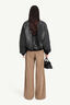 Faux leather jacket with rib-knit trim