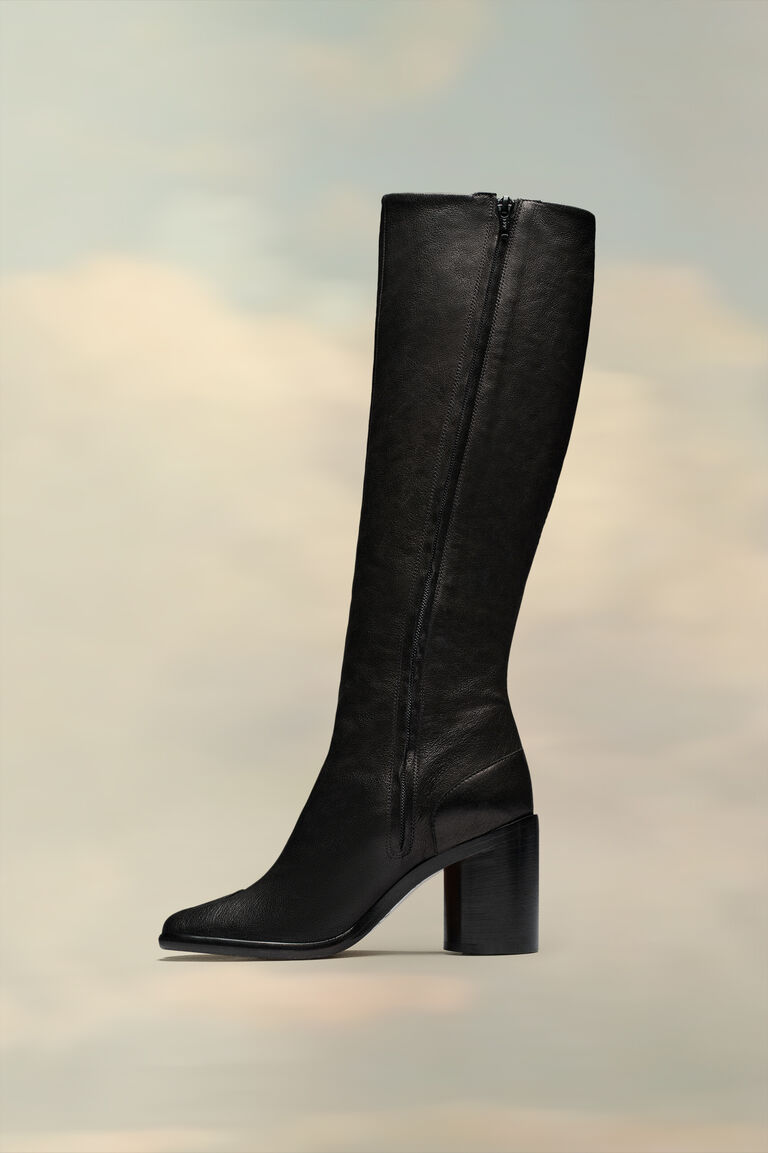 Women's Black Lambskin Leather Tabi Knee-High Boots