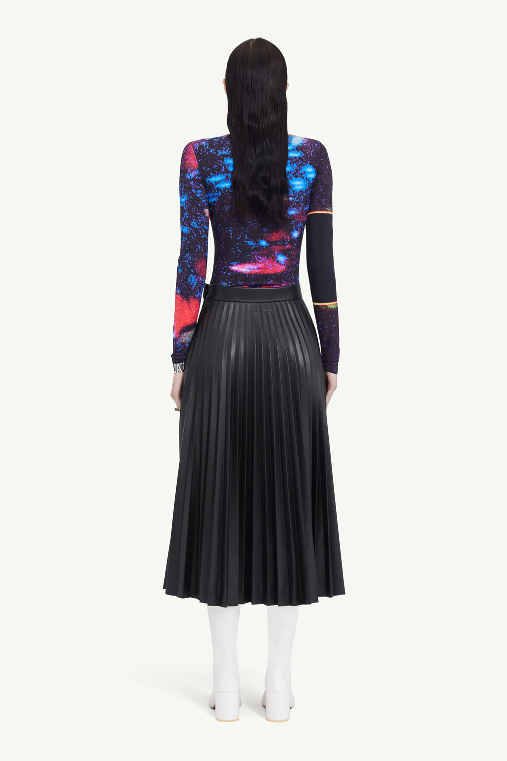 Black Faux Leather Plated Midi Skirt | MM6 Maison Margiela