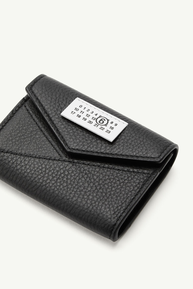 Black Leather Japanese 6 Flap Wallet | MM6