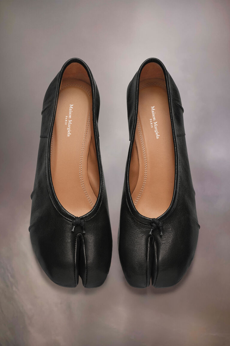 Black Leather Heeled Tabi Ballerina Flats| Maison Margiela