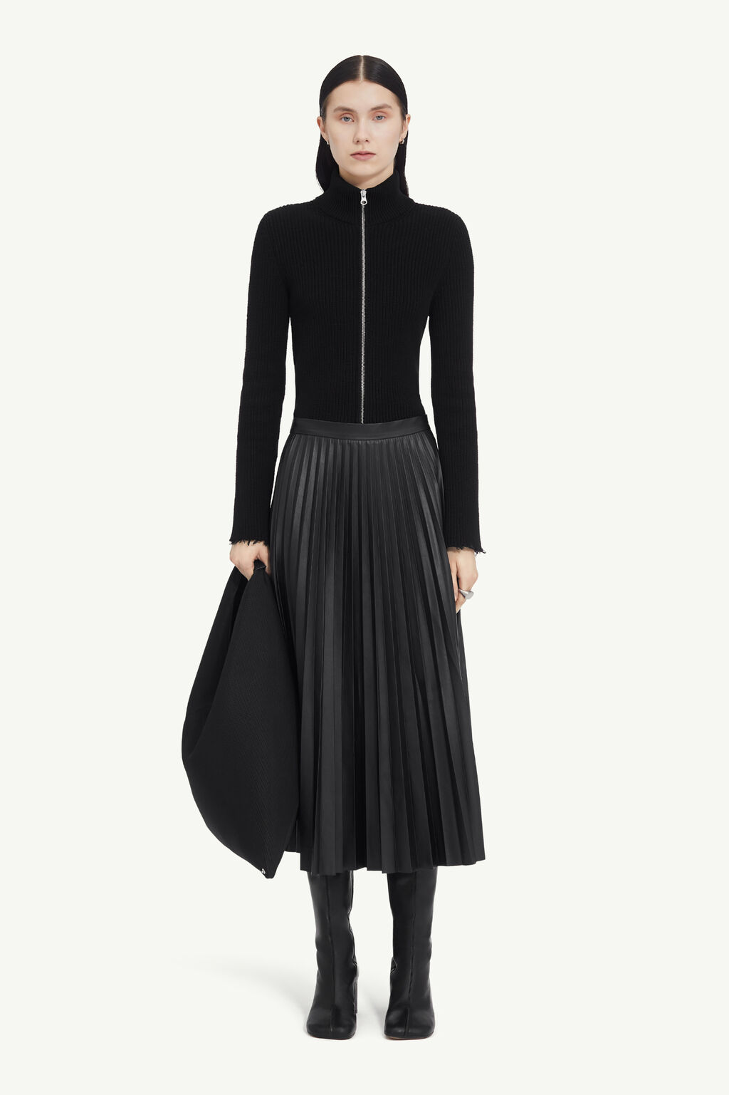 Black Pleated Faux Leather Midi Skirt | Maison Margiela
