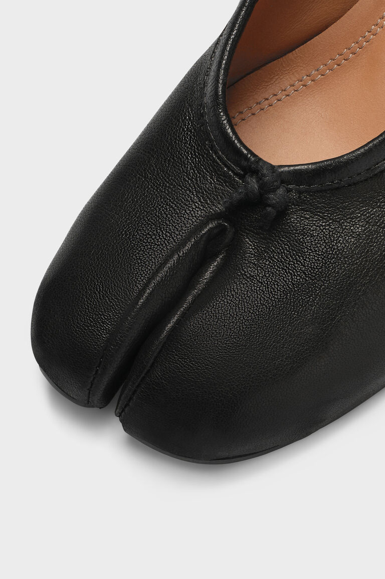 Black Leather Heeled Tabi Ballerina Flats| Maison Margiela