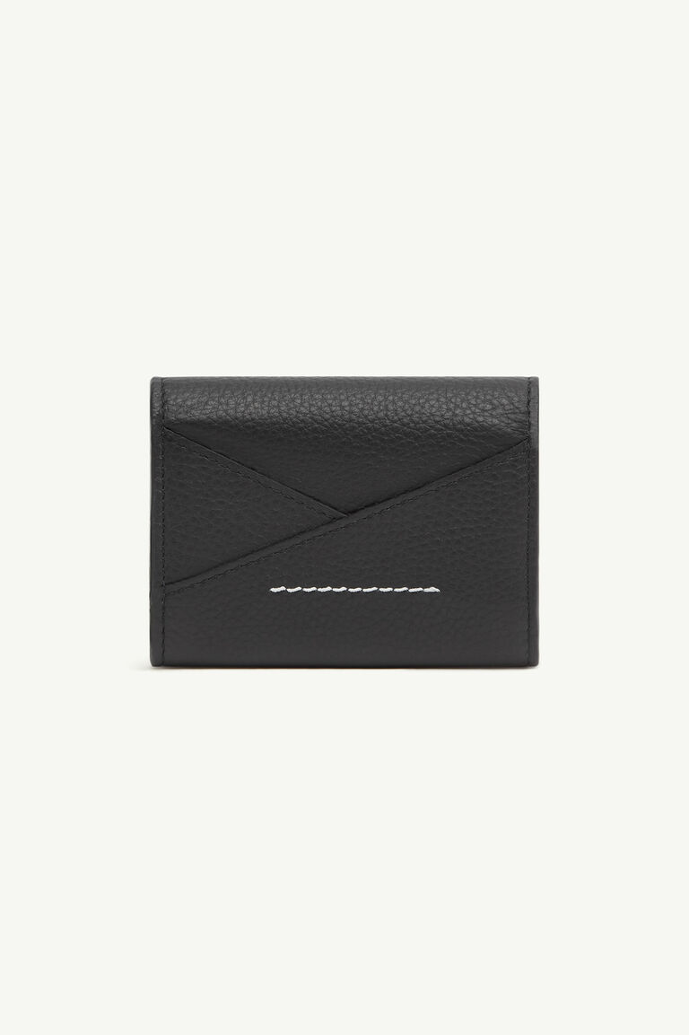 Black Leather Japanese 6 Flap Wallet | MM6