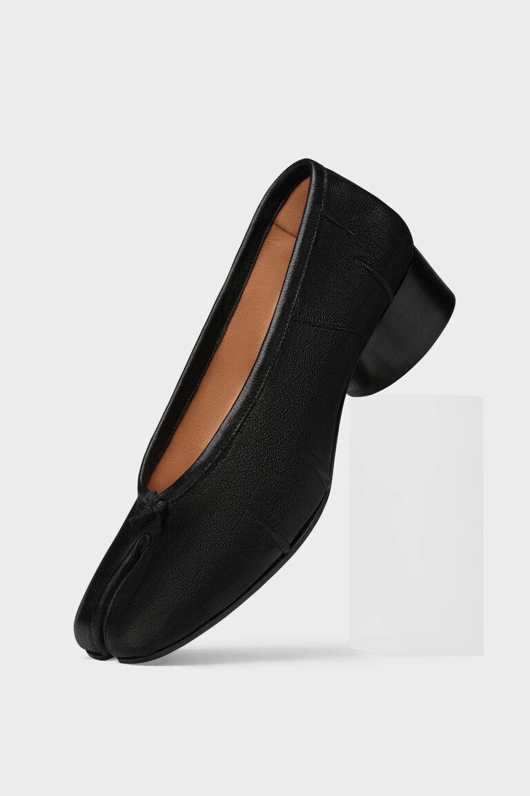 Black Leather Heeled Tabi Ballerina Flats| Maison Margiela