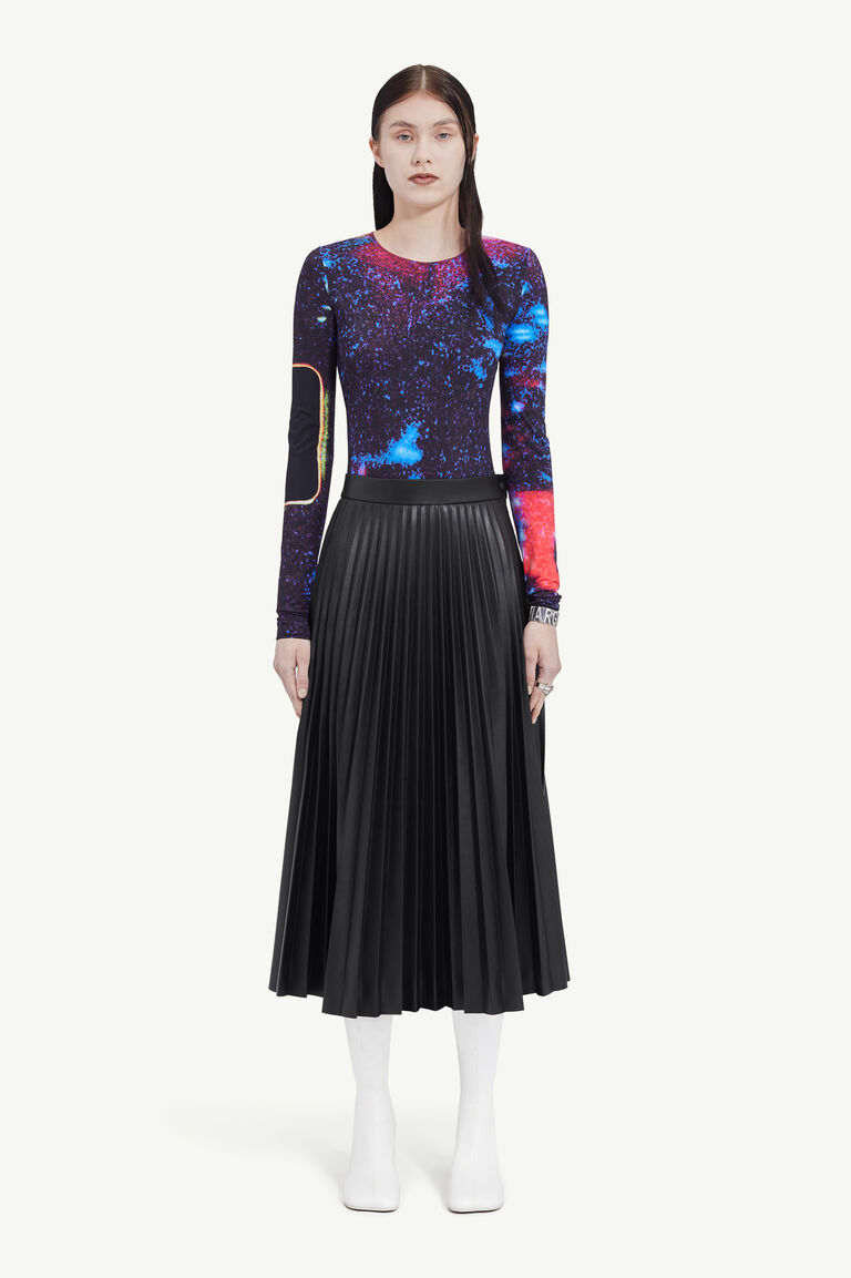 Black Faux Leather Plated Midi Skirt | MM6 Maison Margiela