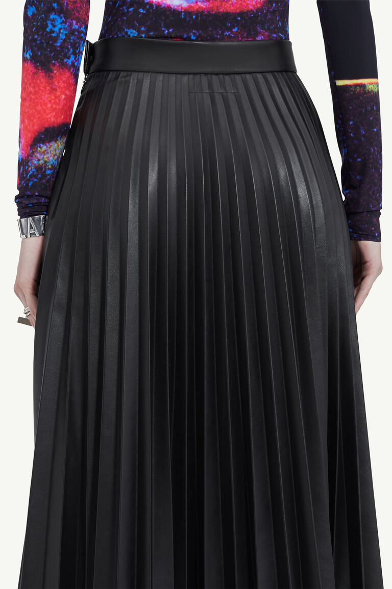 Black Faux Leather Plated Midi Skirt | MM6 Maison Margiela