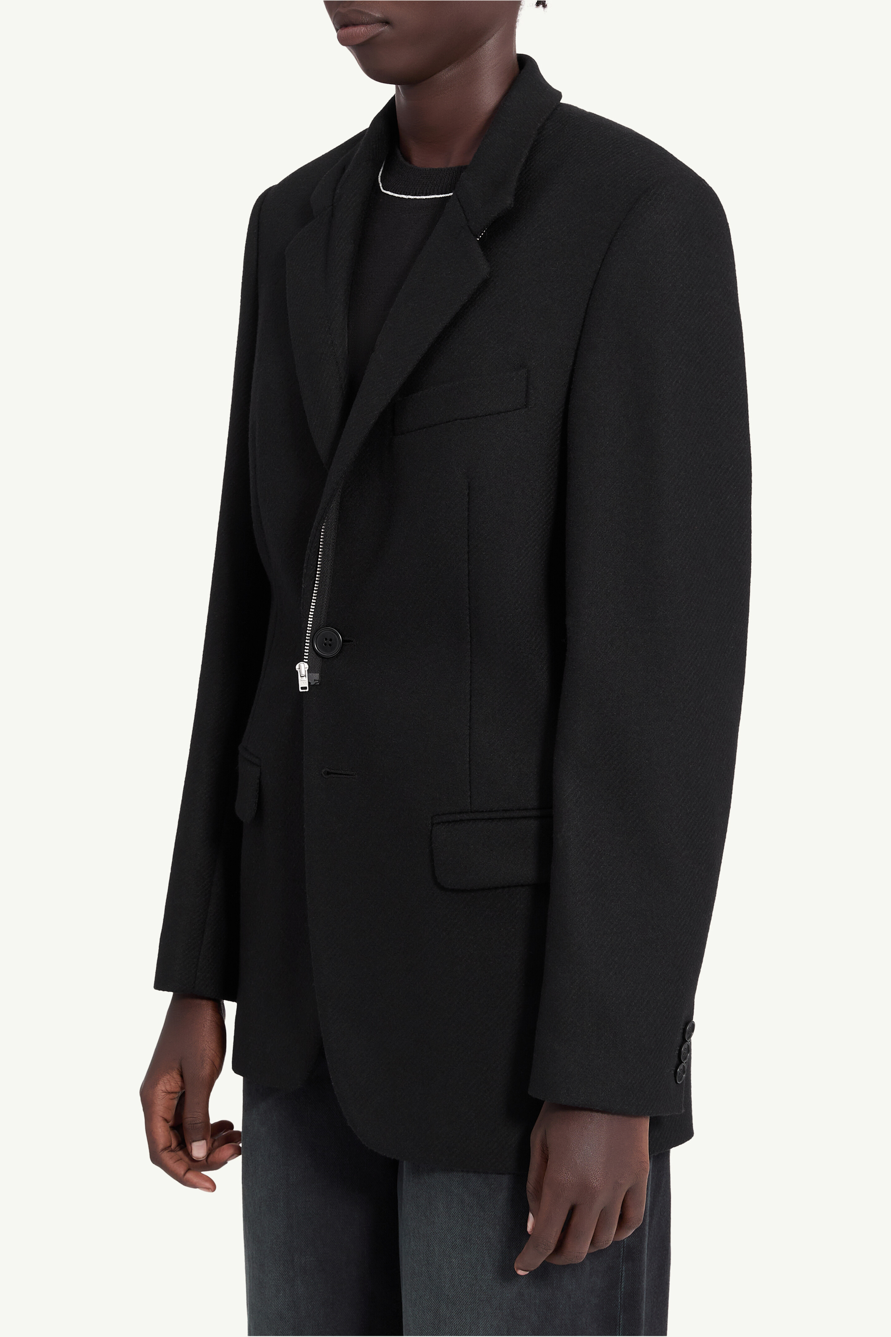 Flannel zip-front suit jacket