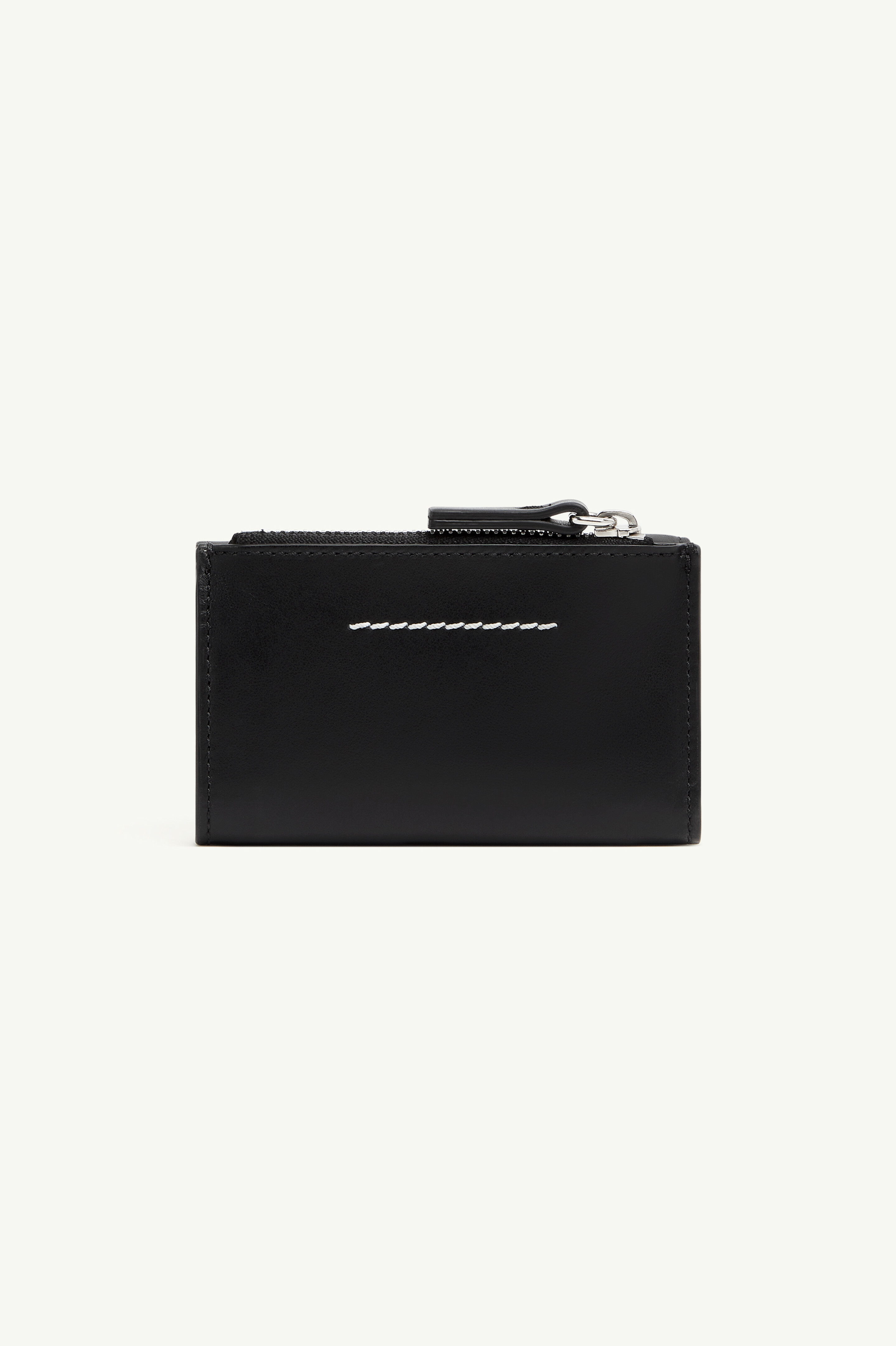 Black Leather Trifold Zipped Wallet | MM6